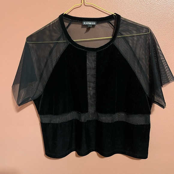 Express | Tops | Mesh Cutout Top W Velvet Panel Detail | Poshmark
